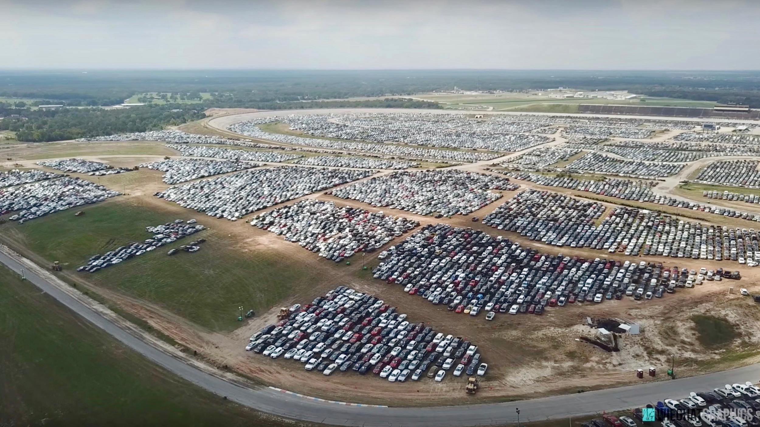 Drone video: flooded cars parked at Texas World Speedway after ...