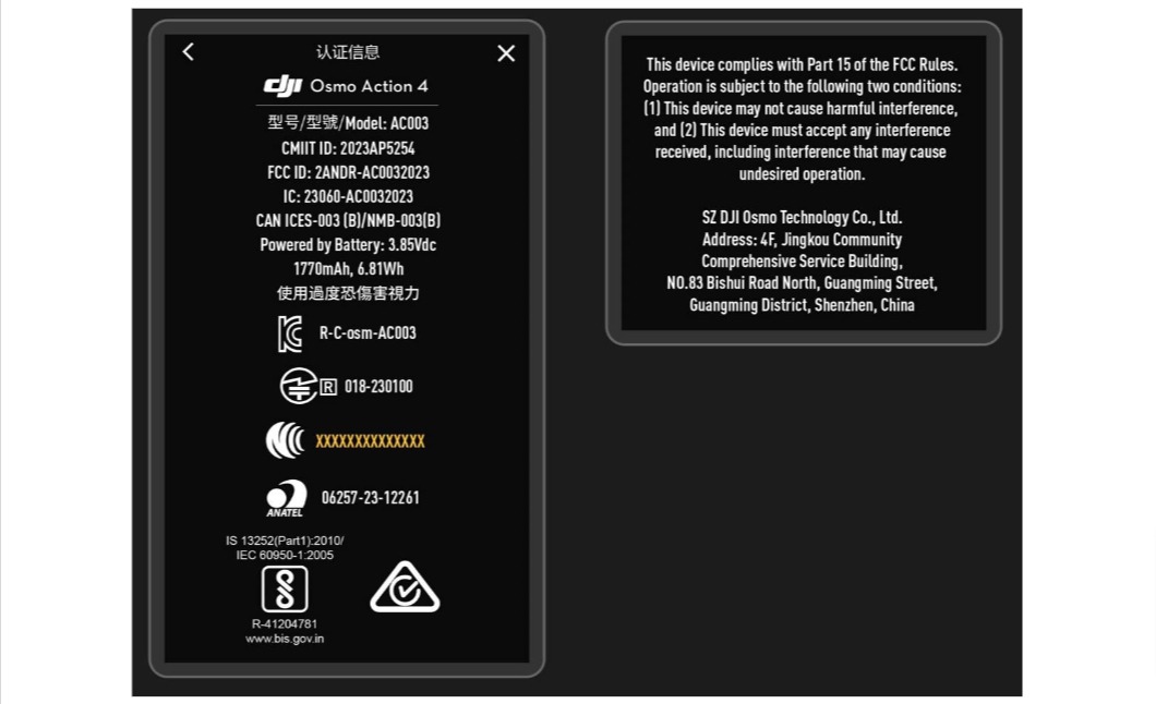 New DJI Osmo Action 4 camera shows up in FCC filings